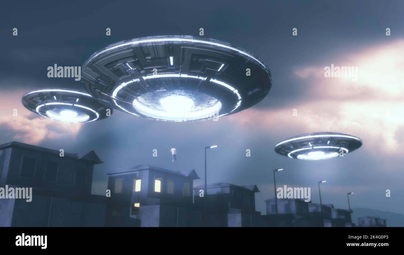 3d render. UFO spaceship concept Stock Photo - Alamy
