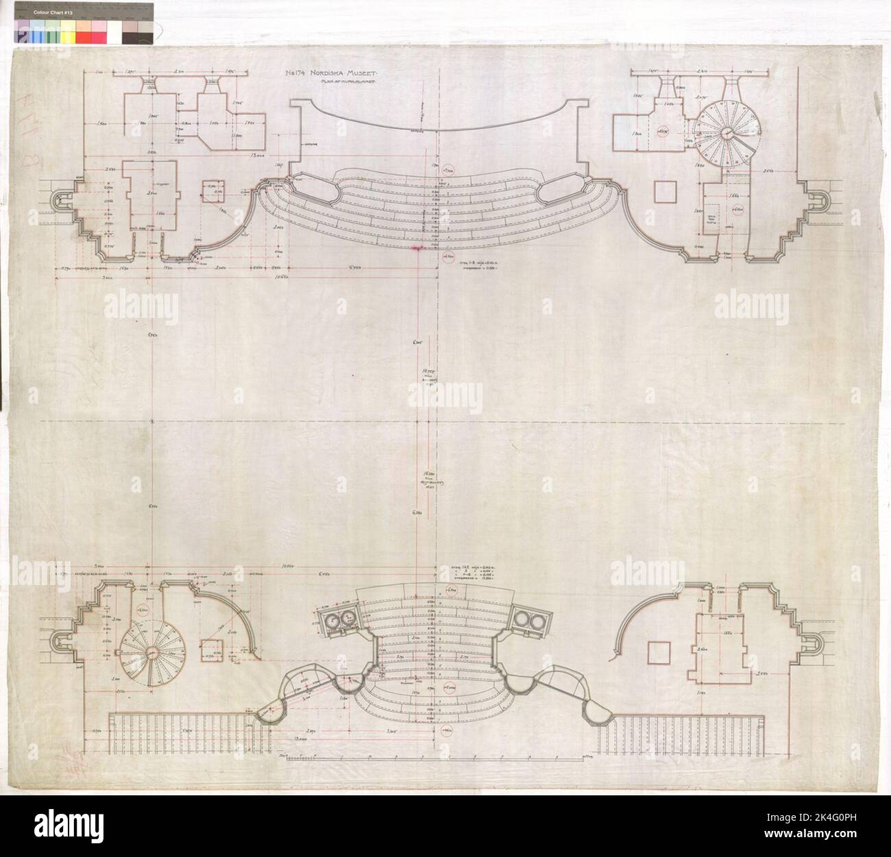 Drawing on weave over the main building of the Nordic Museum. Plan of ...
