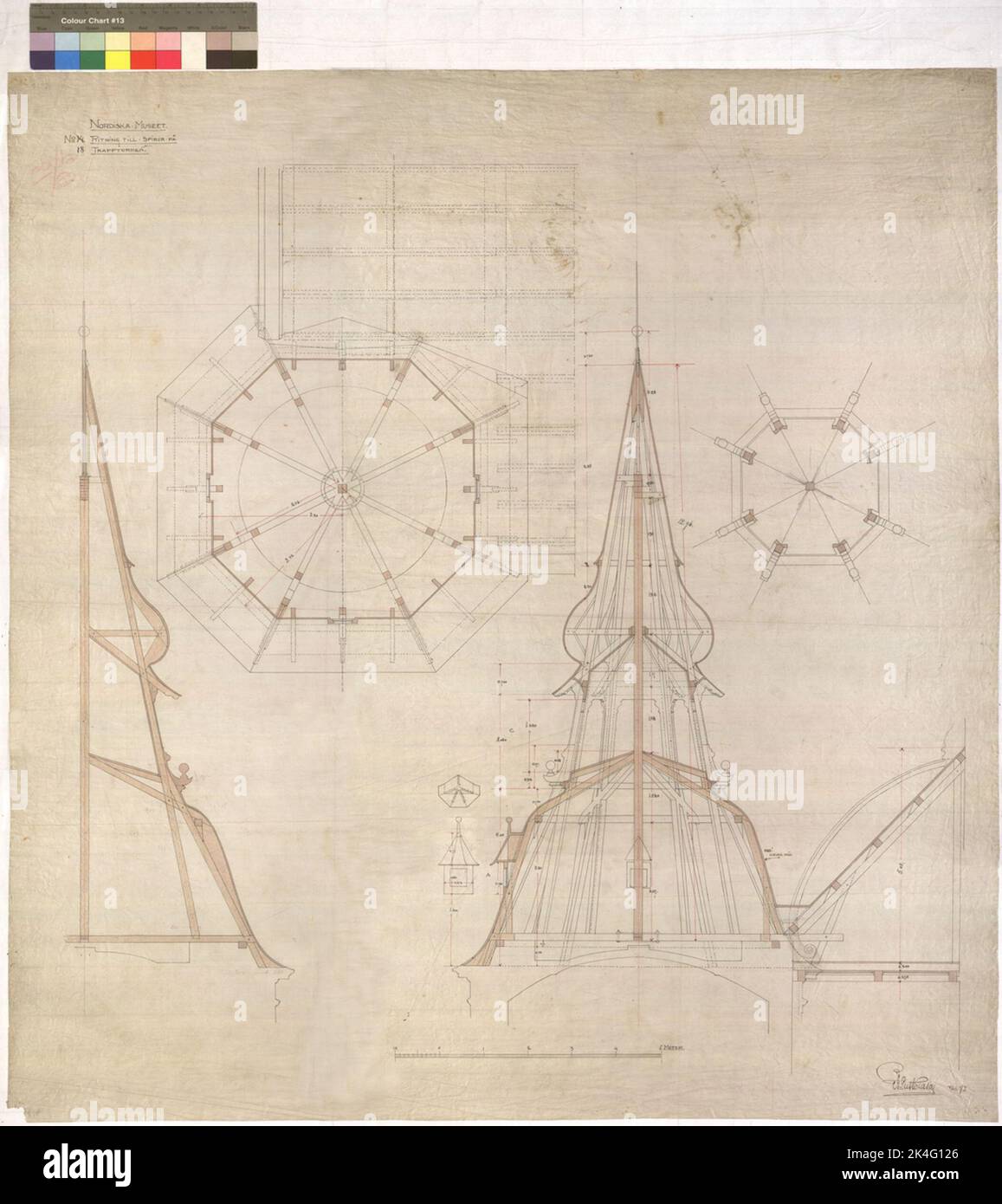 Drawing on weave over the main building of the Nordic Museum. Drawing ...