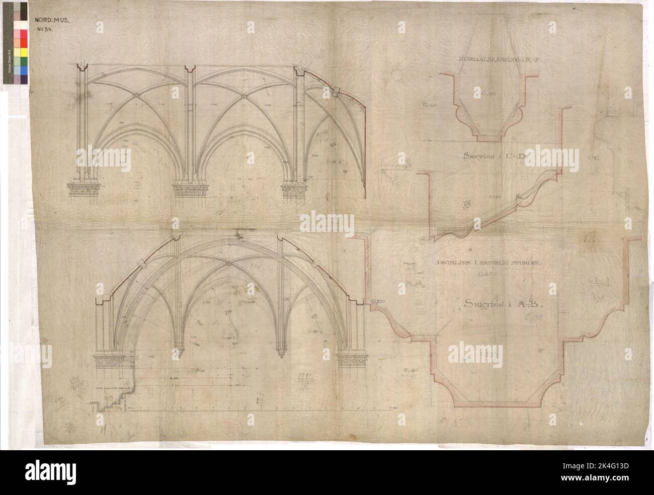 Drawing on weave over the main building of the Nordic Museum. Normal ...