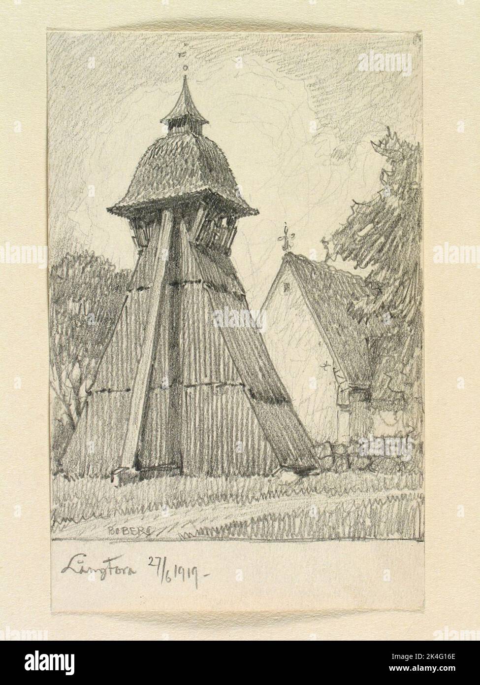 Drawing by Ferdinand Boberg. Uppland, Lagunda hd., Long -time church ...