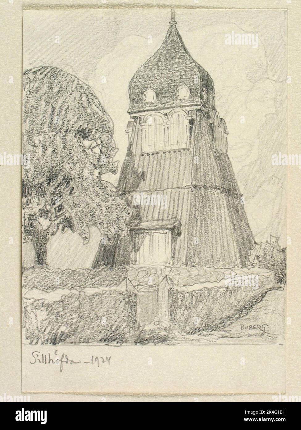 Blekinge, Sillhövda church, belfry. Drawing of Ferdinand Boberg Nordic ...