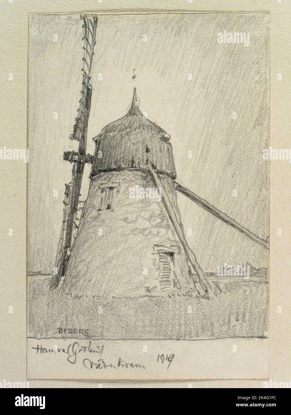 Gotland, Hamra. Windmill. Drawing of Ferdinand Boberg Nordic Stock ...