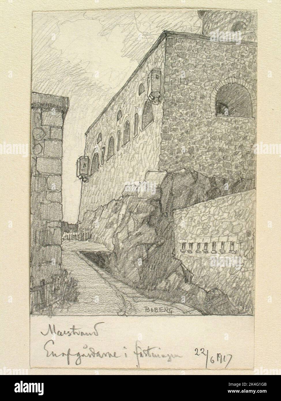 Drawing by Ferdinand Boberg. Marstrand, the fortress, Nordic Stock ...