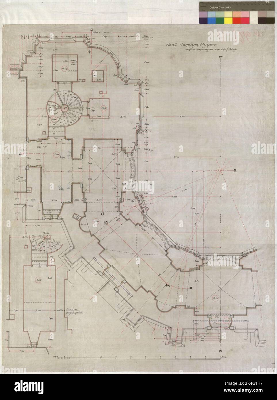 Drawing on weave over the main building of the Nordic Museum. Plan by ...