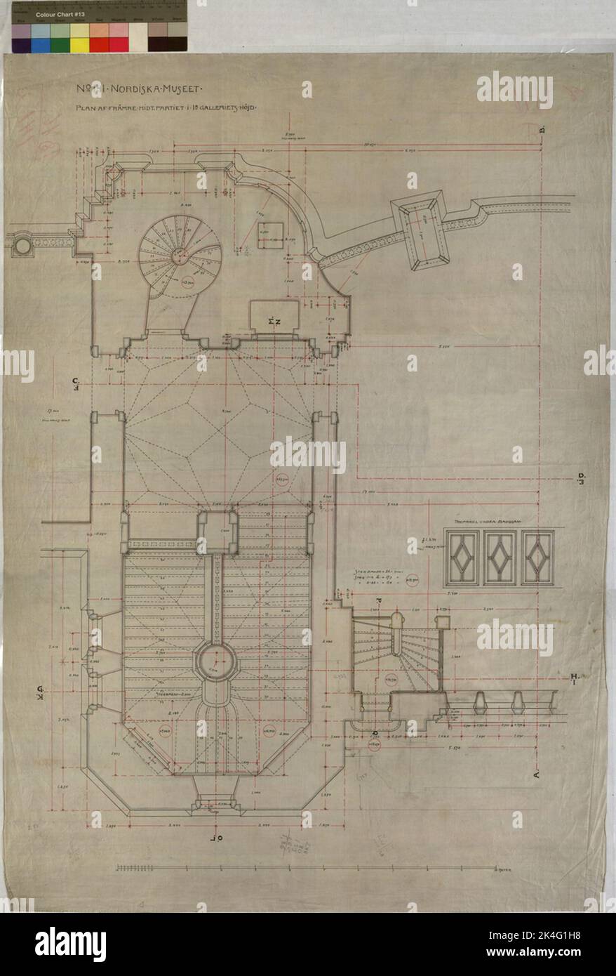 Drawing on weave over the main building of the Nordic Museum. Plan by ...