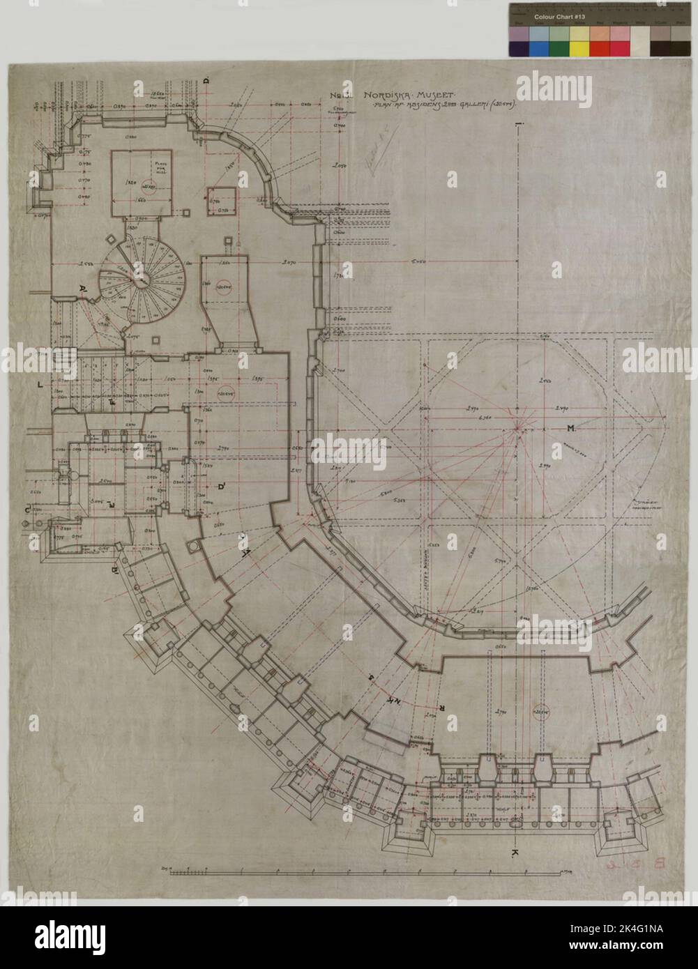 Drawing on weave over the main building of the Nordic Museum. Plan by ...