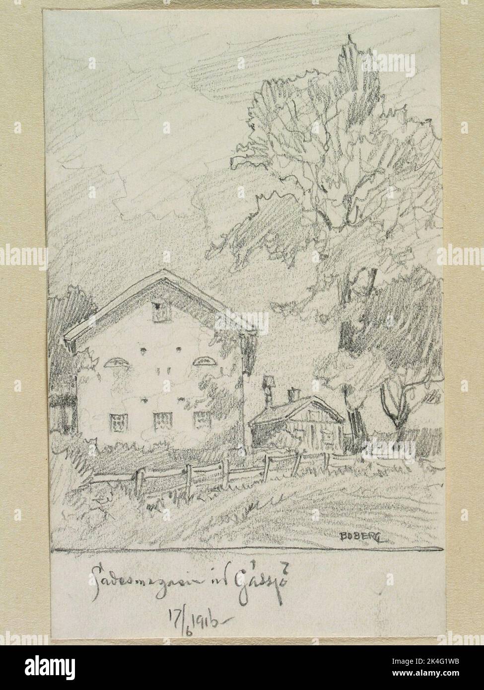 Ångermanland, Edsele sn. Seed magazine at Gässjö. Drawing by Ferdinand ...