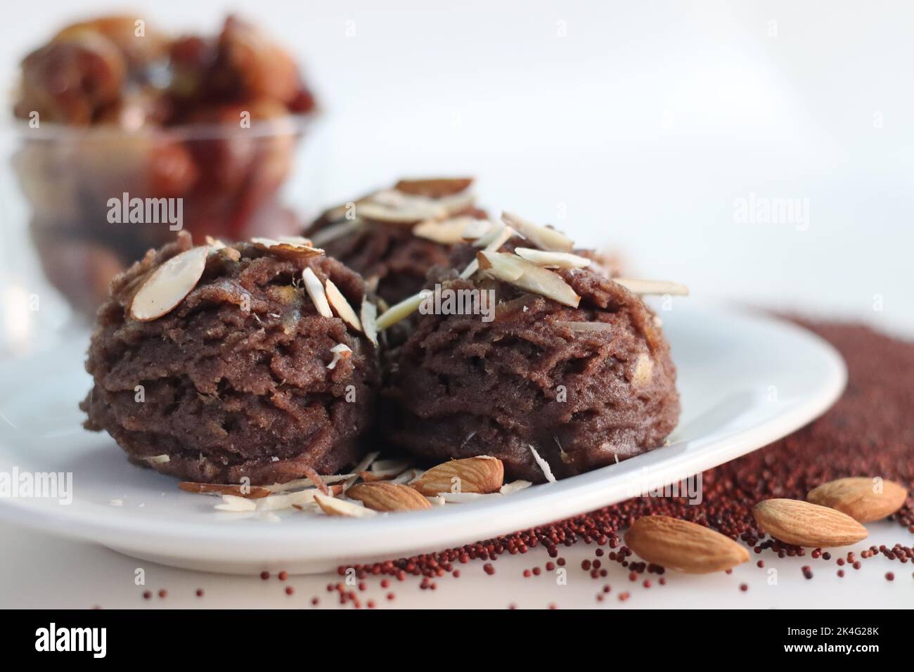 Ragi dates Sheera. Indian pudding made of finger millet flour ghee ...