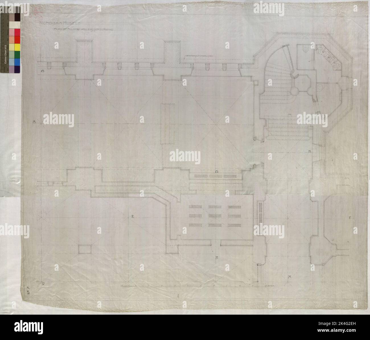 Drawing on weave over the main building of the Nordic Museum. Plan by ...