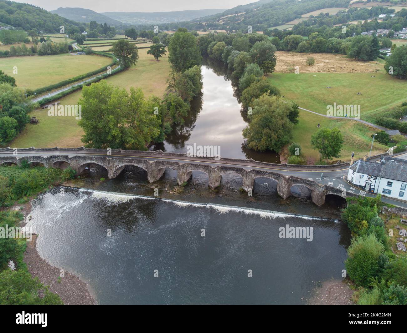 aerial view of Crickhowell Bridge over the River Usk in Wales Stock ...