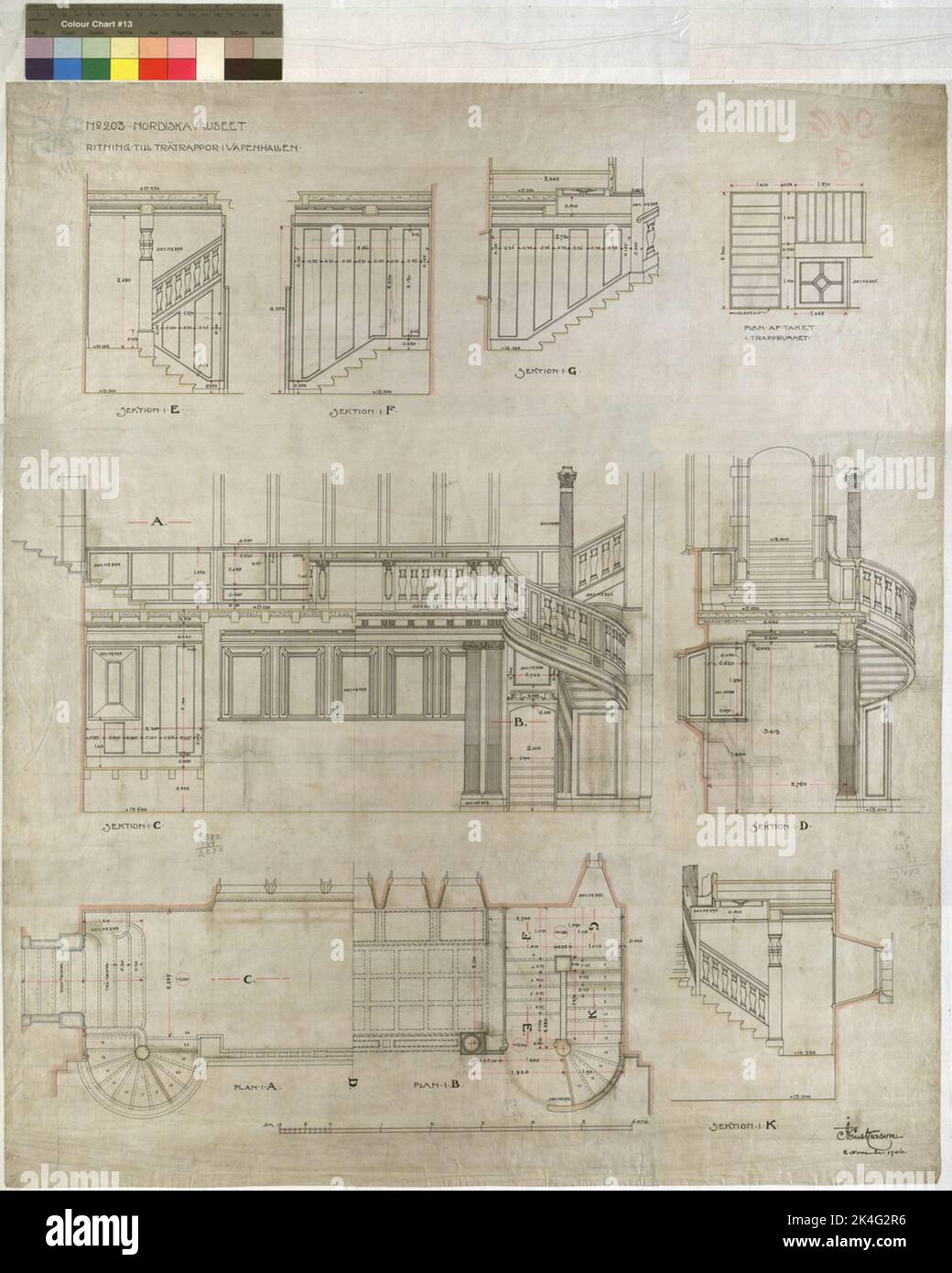 Drawing on weave over the main building of the Nordic Museum. Drawing ...