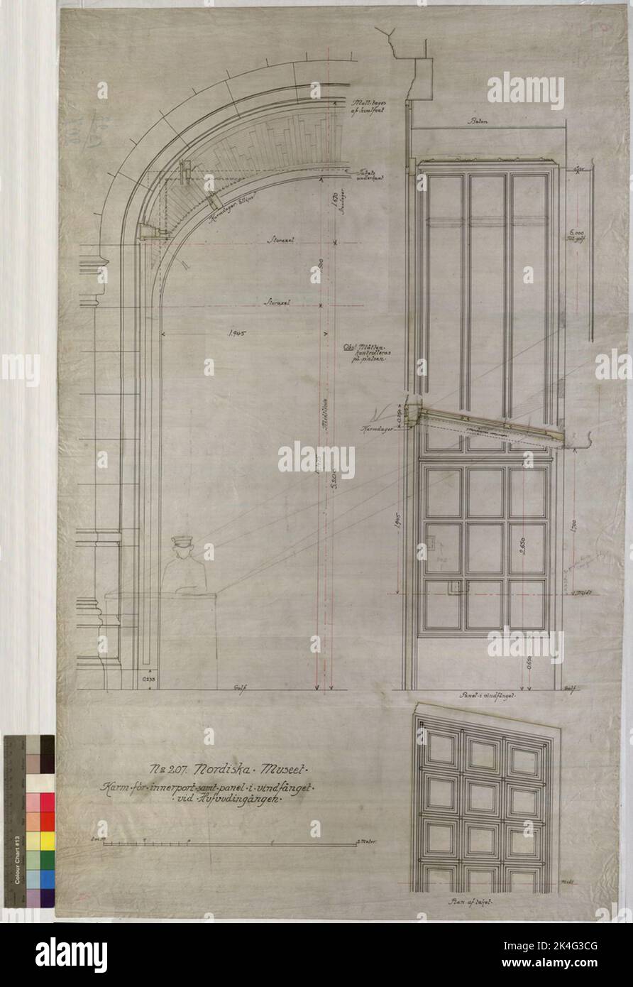 Drawing on weave over the main building of the Nordic Museum. Frame for ...