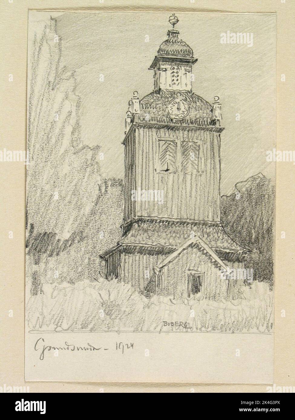 Drawing by Ferdinand Boberg. Ångermanland, Grundsunda K: a, stack ...