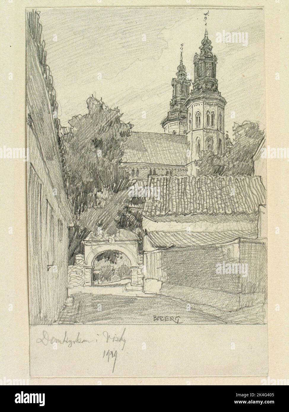 Drawing by Ferdinand Boberg. Visby, Cathedral and Southern Murporten ...