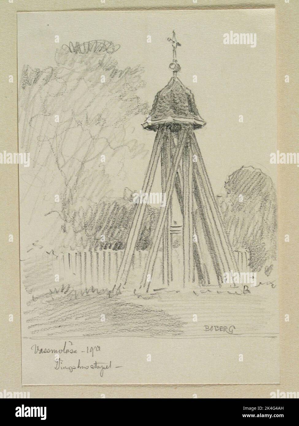 Småland, Möre hd., Ljungby sn., Vassmolösa Tingshuss staple. Drawing of ...