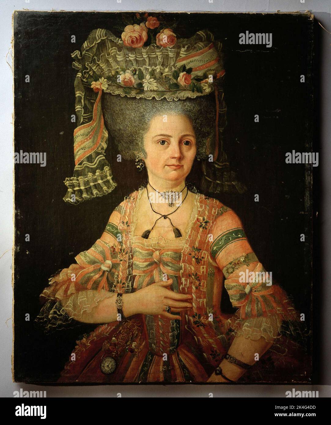 Oil painting, portrait of lady with high hair set. Unknown artist ...