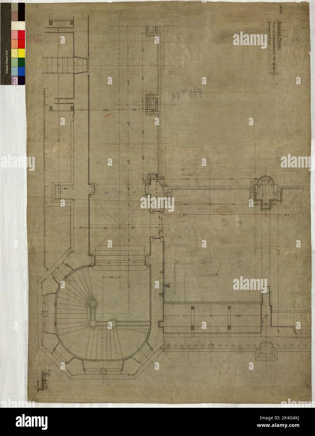 Drawing on weave over the main building of the Nordic Museum. Plan to ...