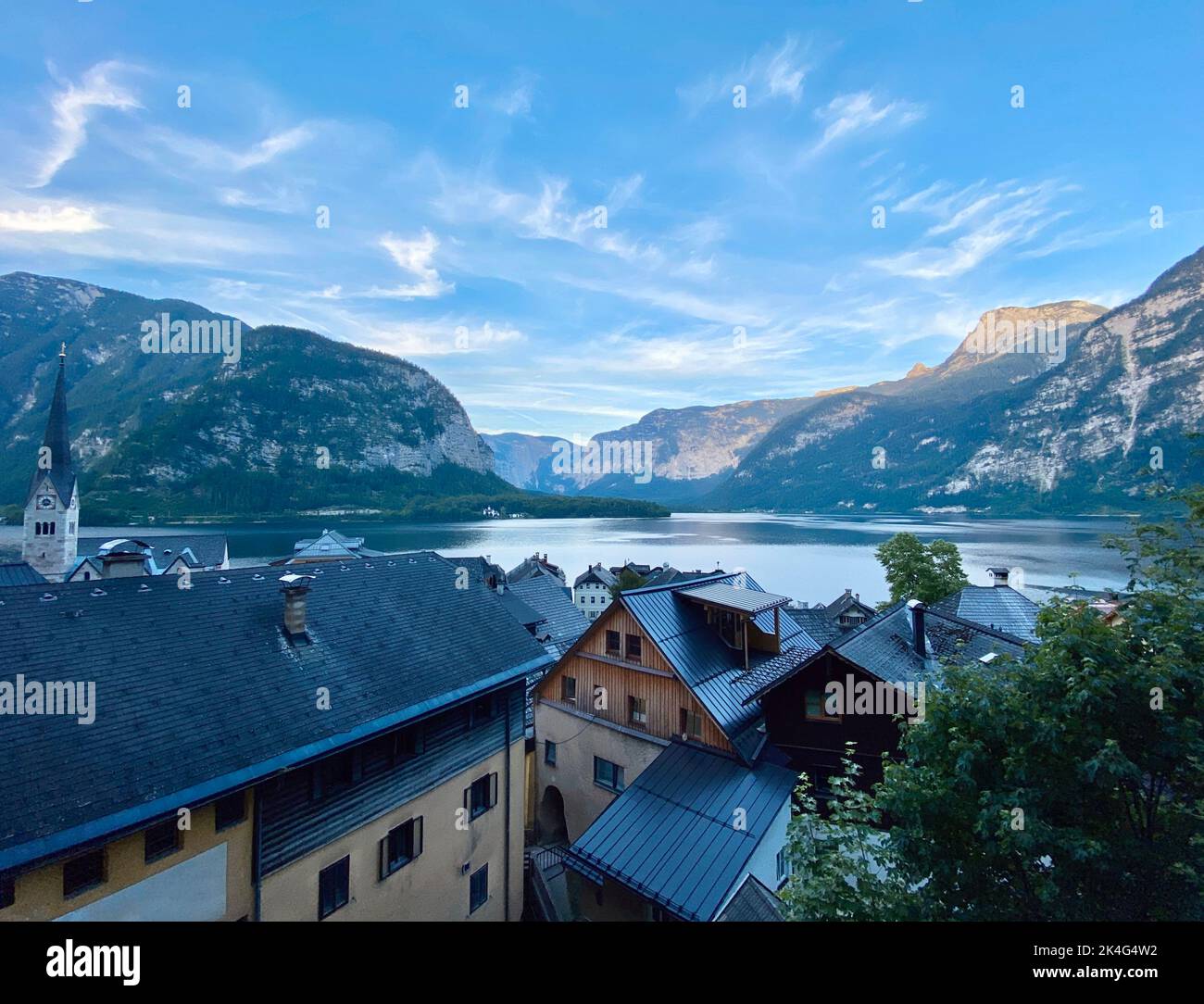 UNESCO World Heritage town of Hallstatt. It is a village on Lake Hallstatt's western shore in ...