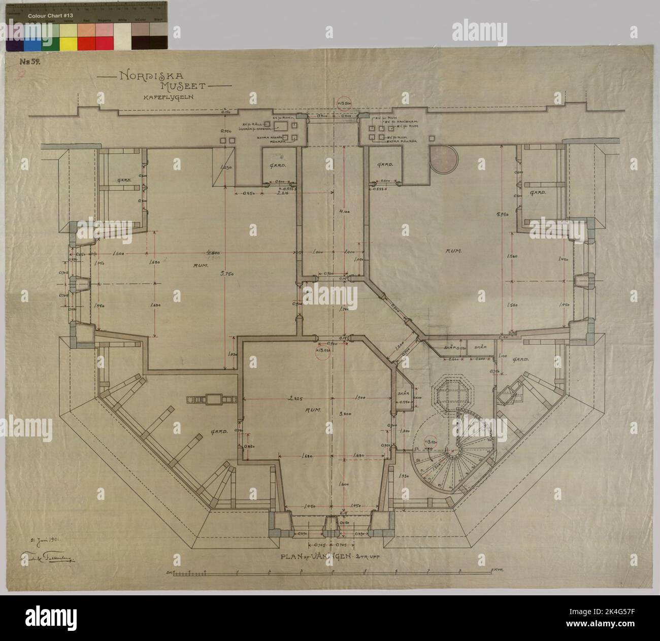 Drawing on weave over the main building of the Nordic Museum. Cafe ...