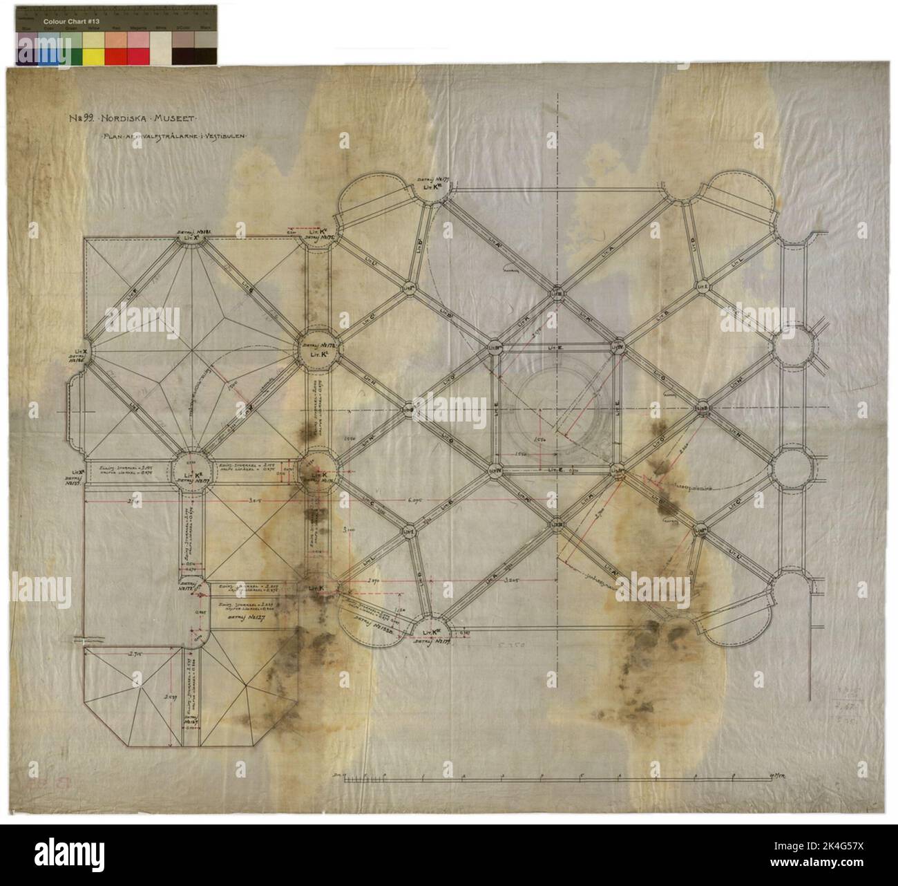 Drawing on weave over the main building of the Nordic Museum. Plan of ...