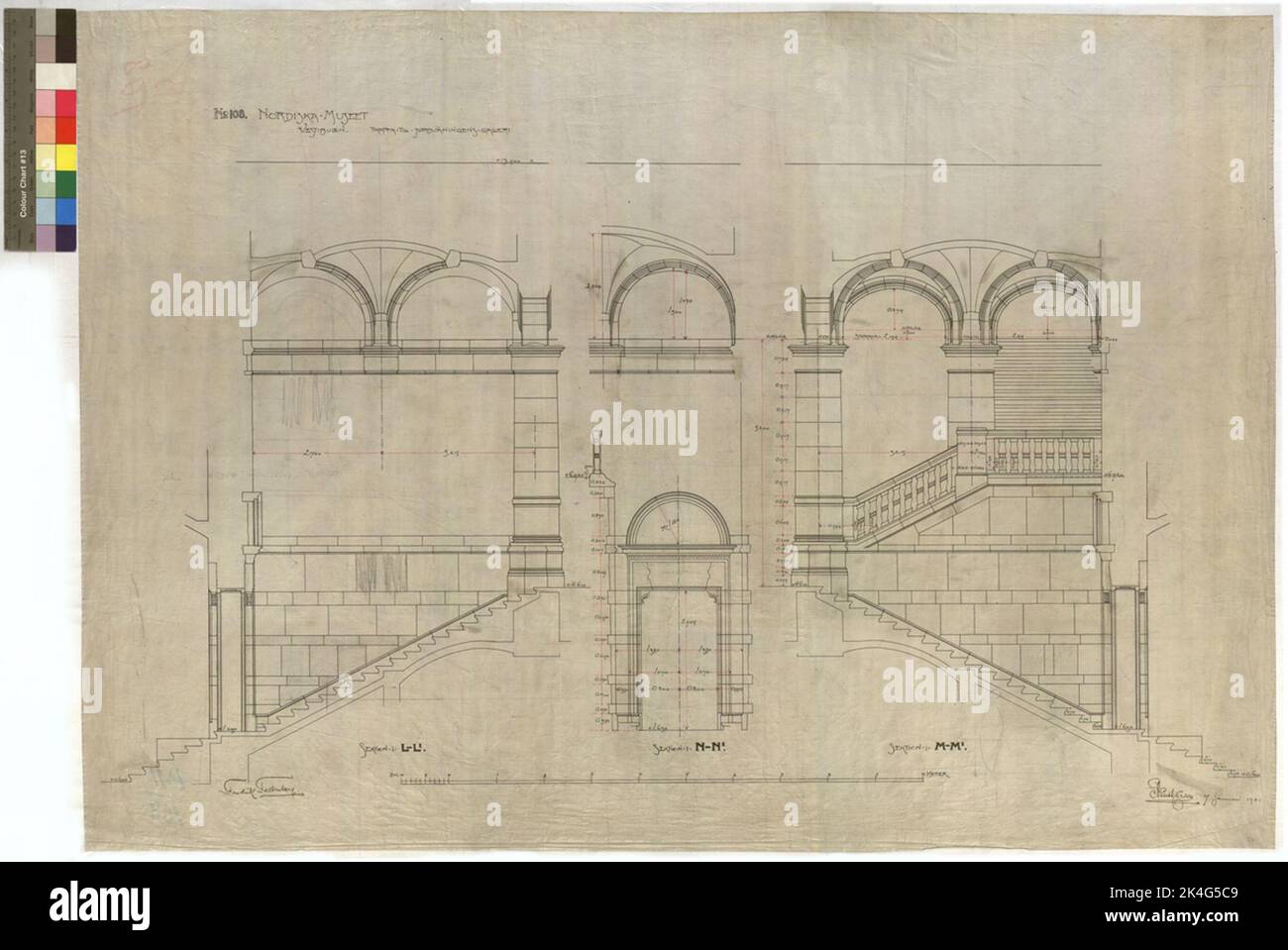 Drawing on weave over the main building of the Nordic Museum. The ...