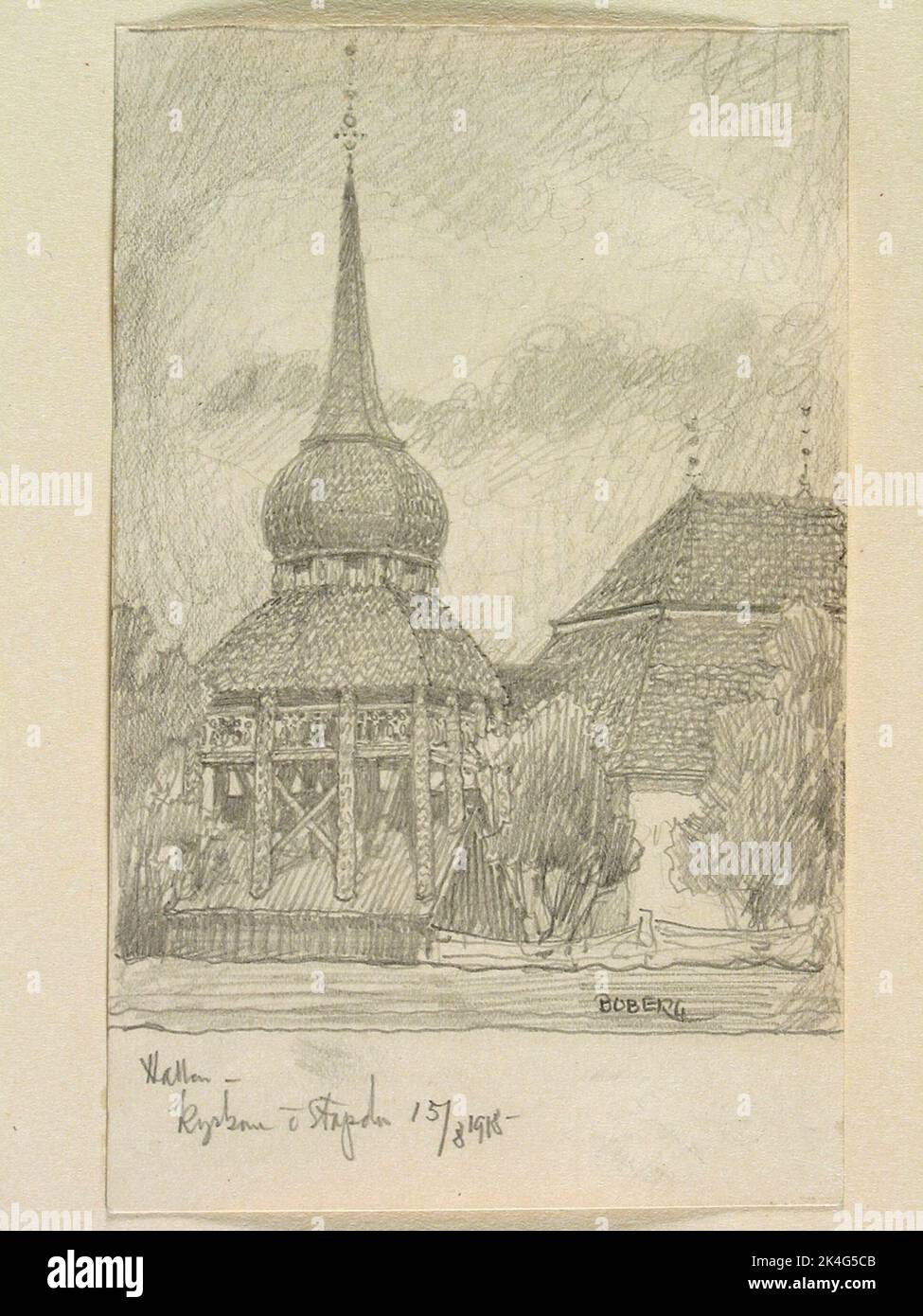 Jämtland, Hallen church. Drawing of Ferdinand Boberg Nordic Stock Photo ...
