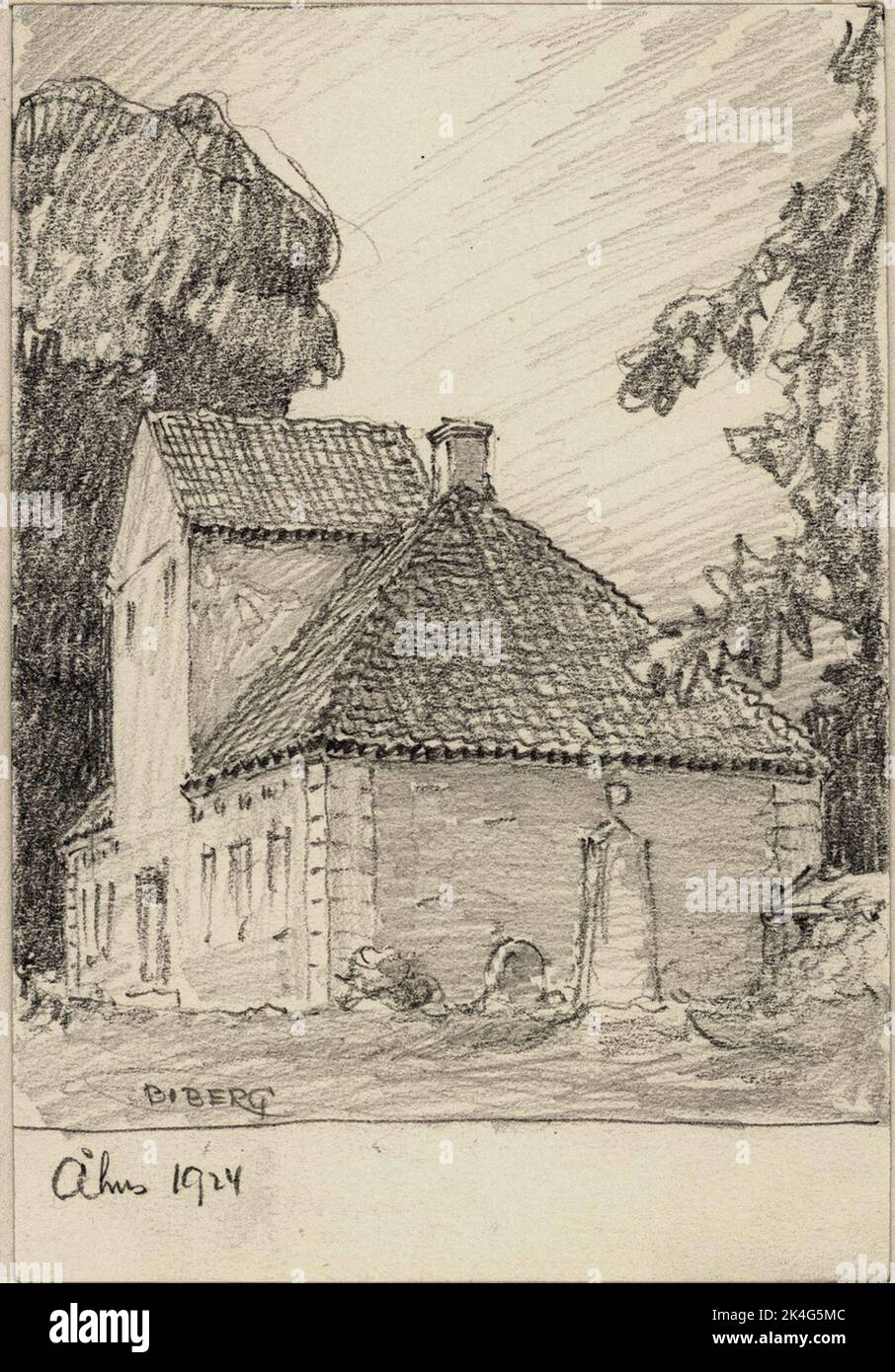 Coal drawing by Ferdinand Boberg. "Åhus 1924". Åhus Museum, "City Hall ...