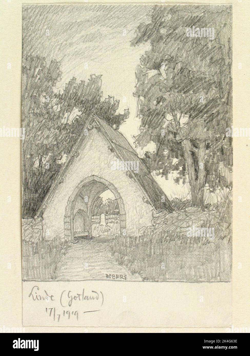 Drawing by Ferdinand Boberg. Gotland, Linde K: a, the trail hatch ...