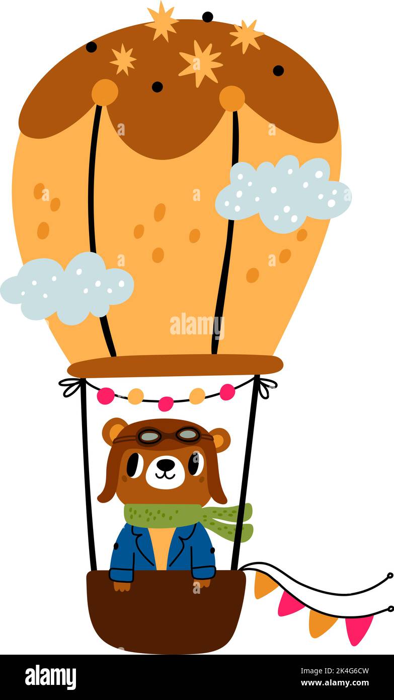 Animal pilot. Cartoon grizzly character in aircraft. Cute bear flying ...