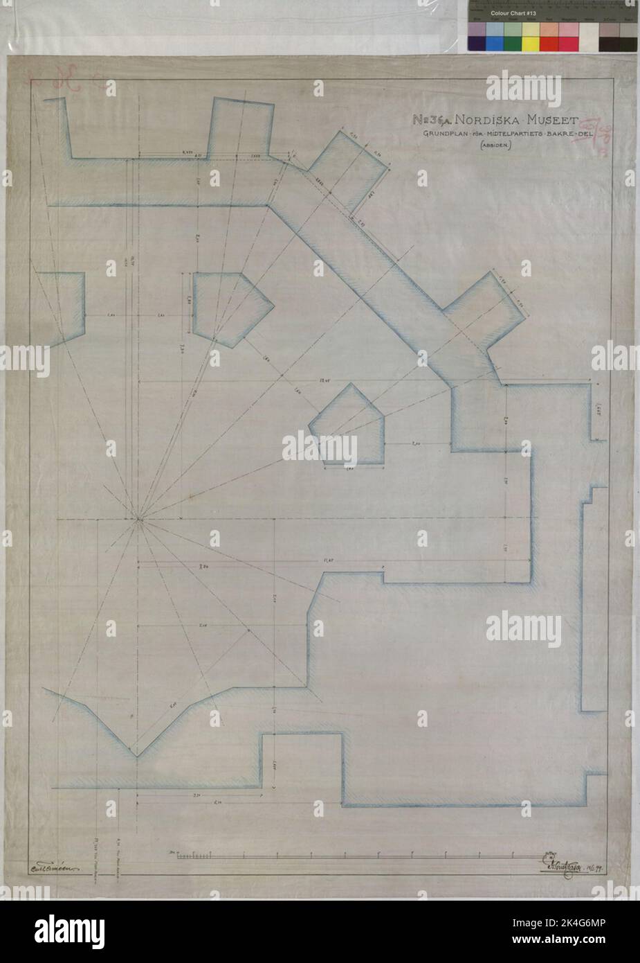 Drawing on weave over the main building of the Nordic Museum. Basic ...