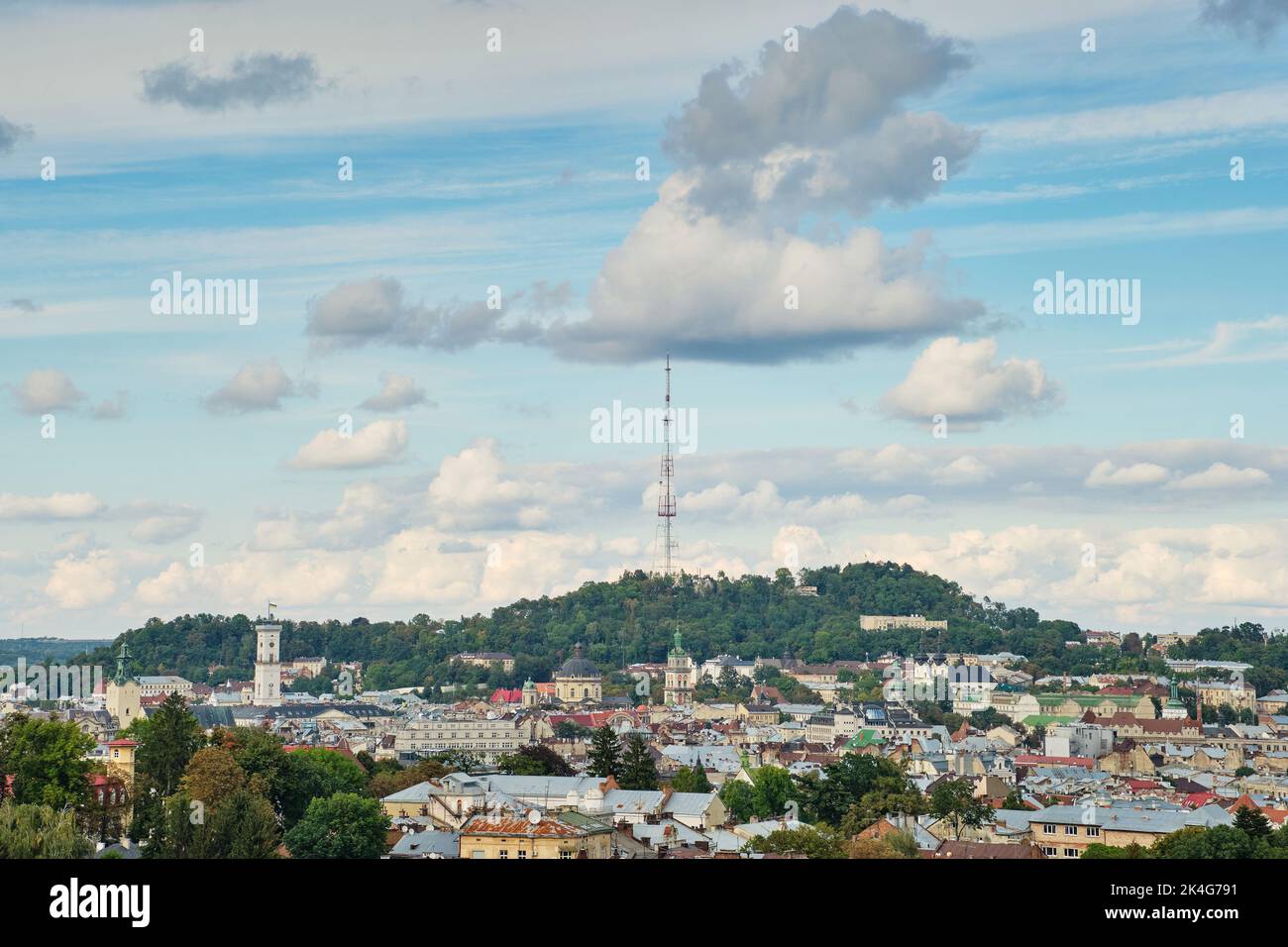 Roofs and domes of downtown of ancient city Lviv, Ukraine. Panoramic ...
