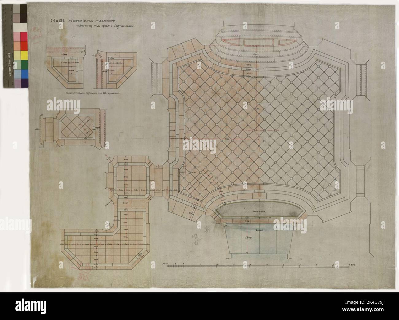 Drawing on weave over the main building of the Nordic Museum. Drawing ...