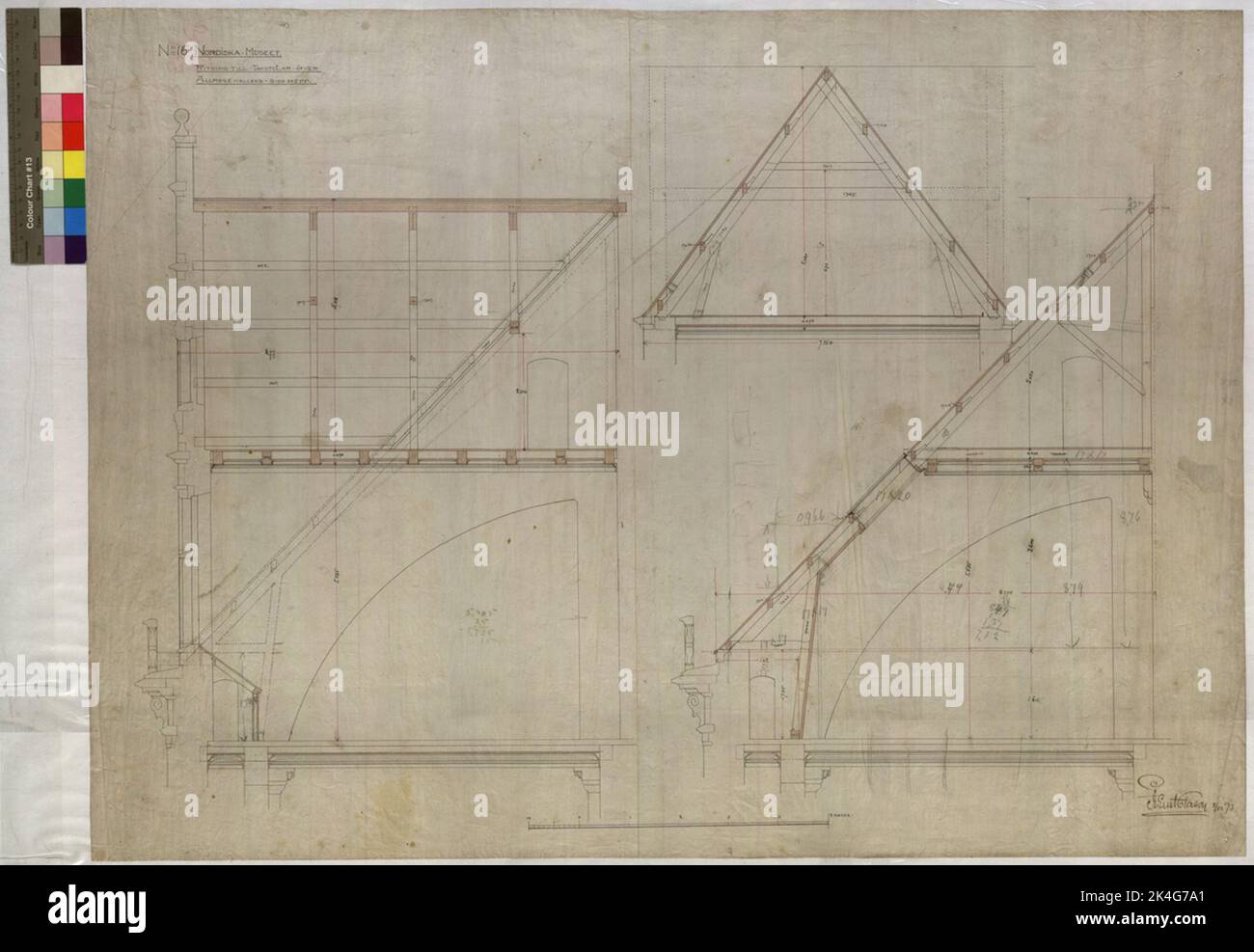 Drawing on weave over the main building of the Nordic Museum. Drawing ...