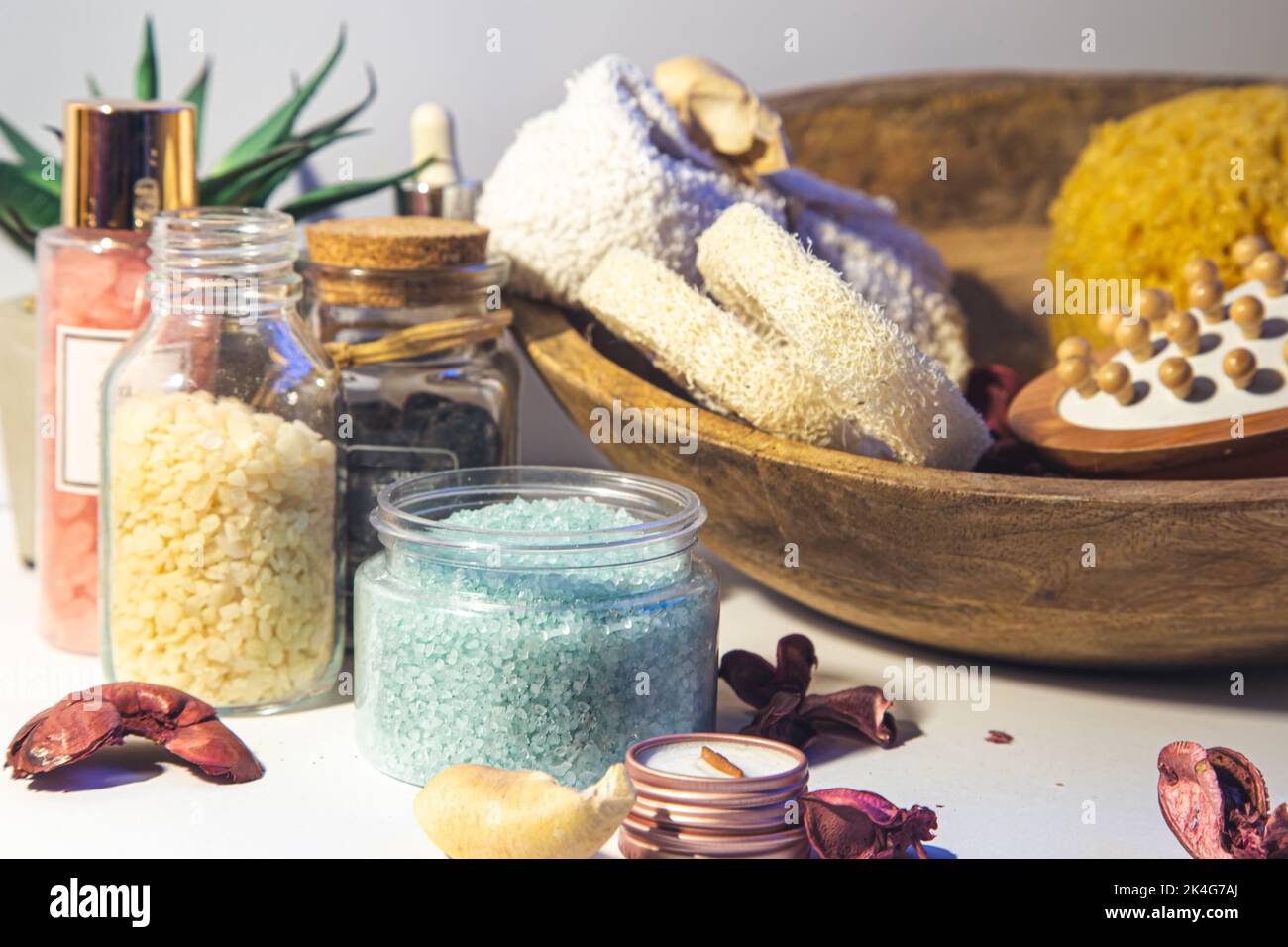 Spa composition with home hygiene and body care products Stock Photo ...