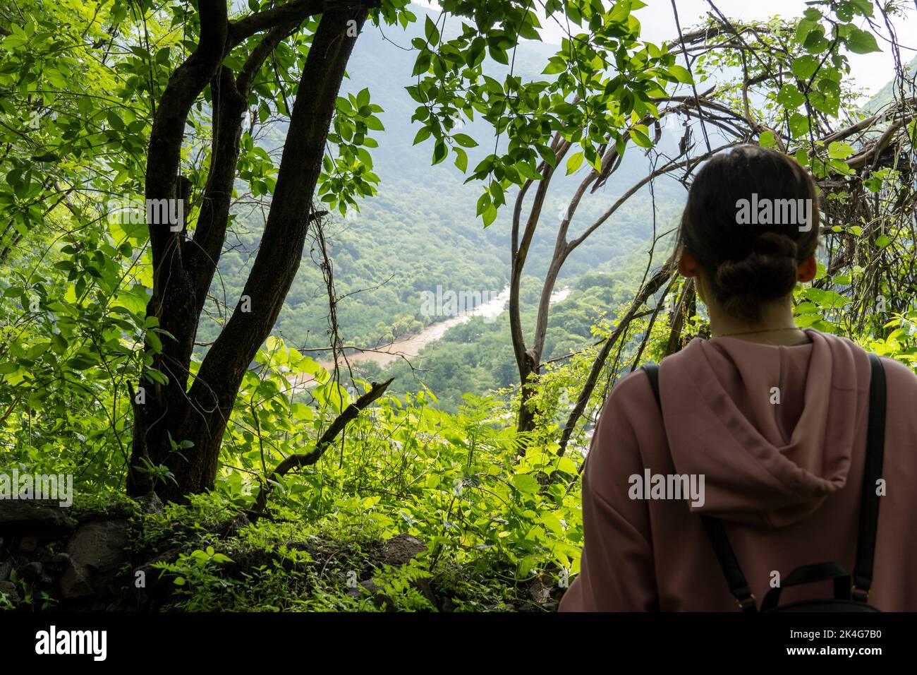 Young Woman Descending In The Ravine Vegetation And Trees Huentitan Ravine Guadalajara Mexico