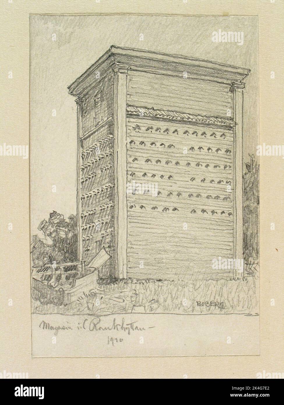 Dalarna, Vika sn. "Magazine at Rankhyttan". Drawing of Ferdinand Boberg ...