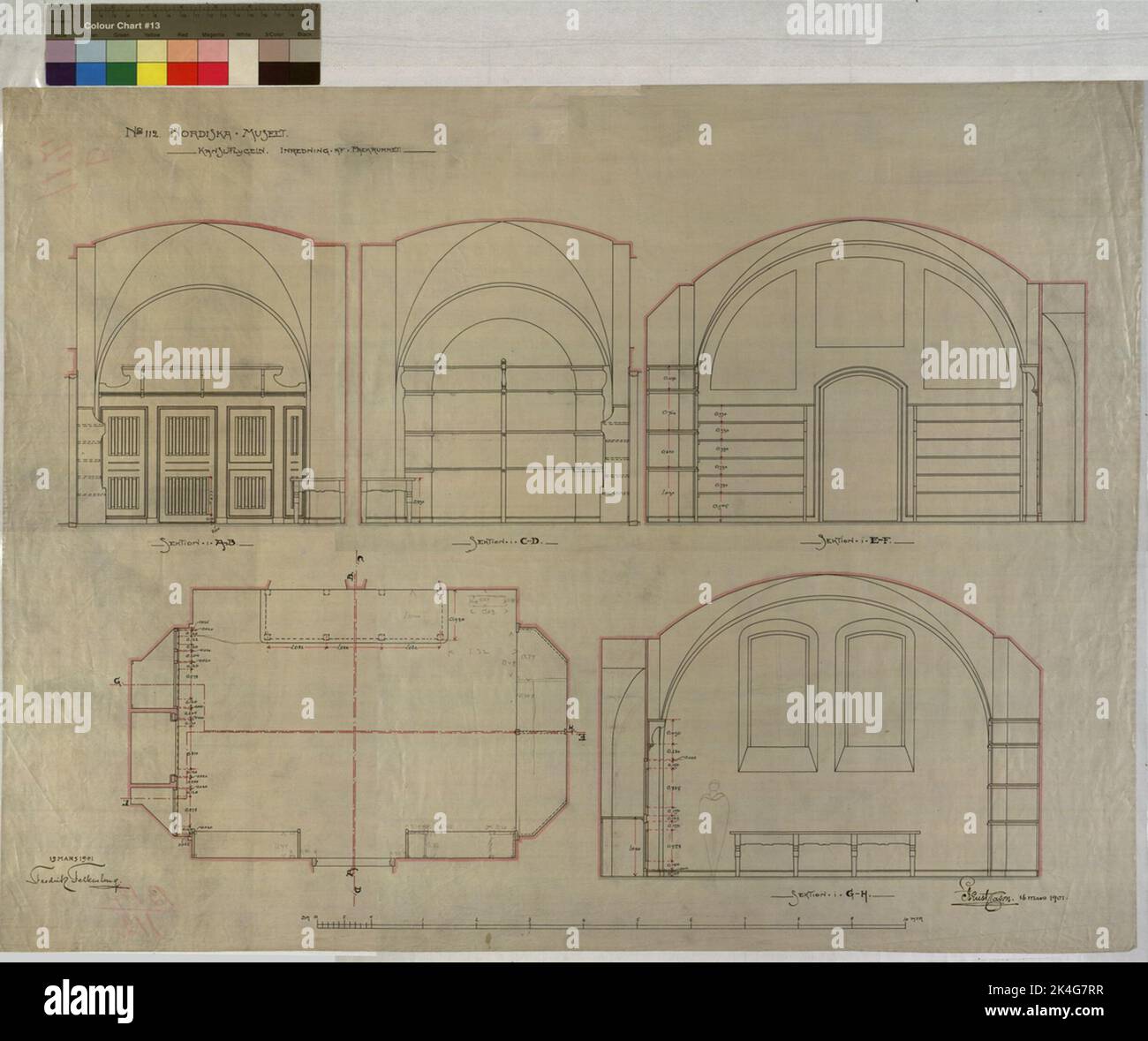 Drawing on weave over the main building of the Nordic Museum. The ...