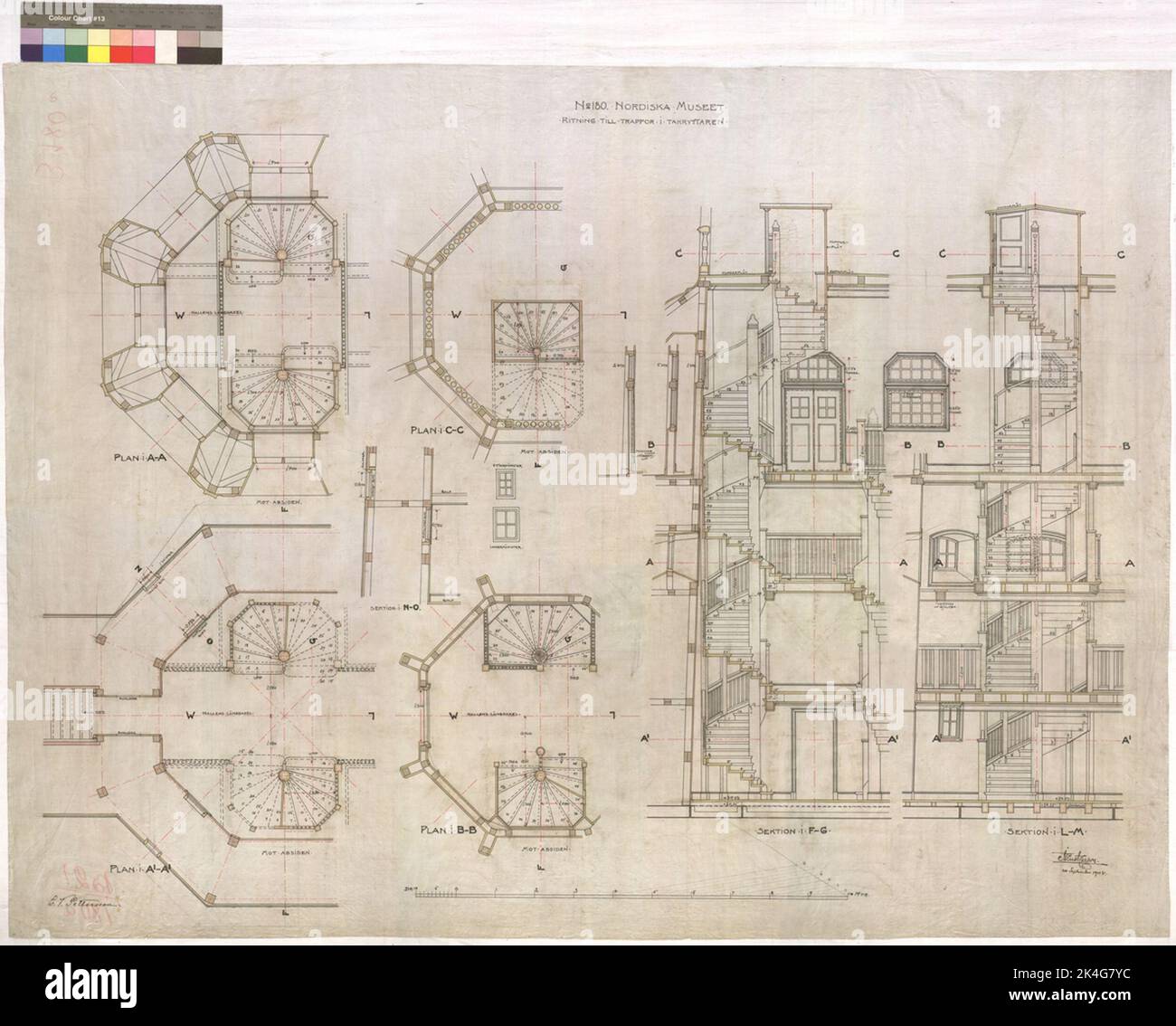 Drawing on weave over the main building of the Nordic Museum. Drawing ...