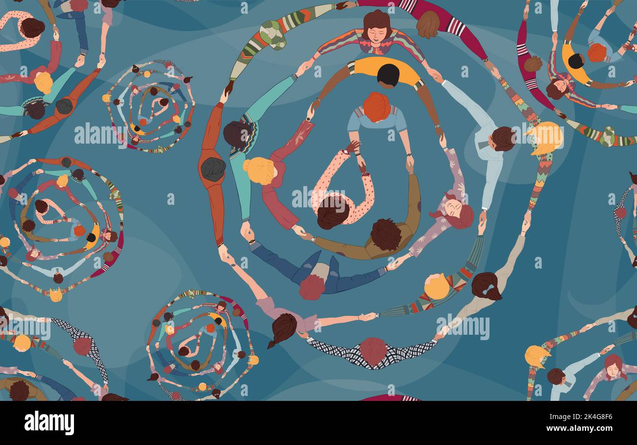 Backdrop seamless pattern with group of diverse people in a circle from ...