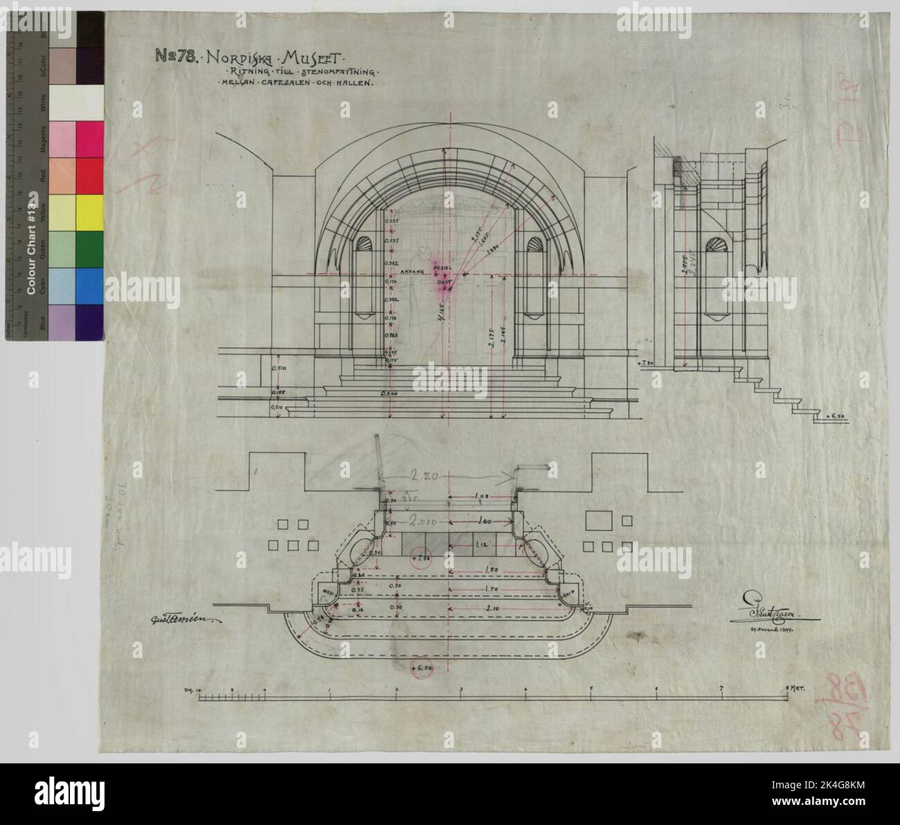 Drawing on weave over the main building of the Nordic Museum. Drawing ...
