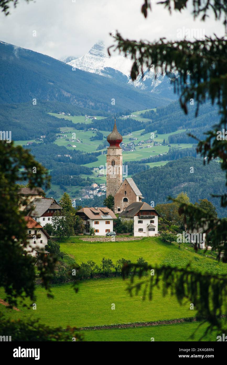 Scenic panoramic view of idyllic Dolomites mountain scenery with ...