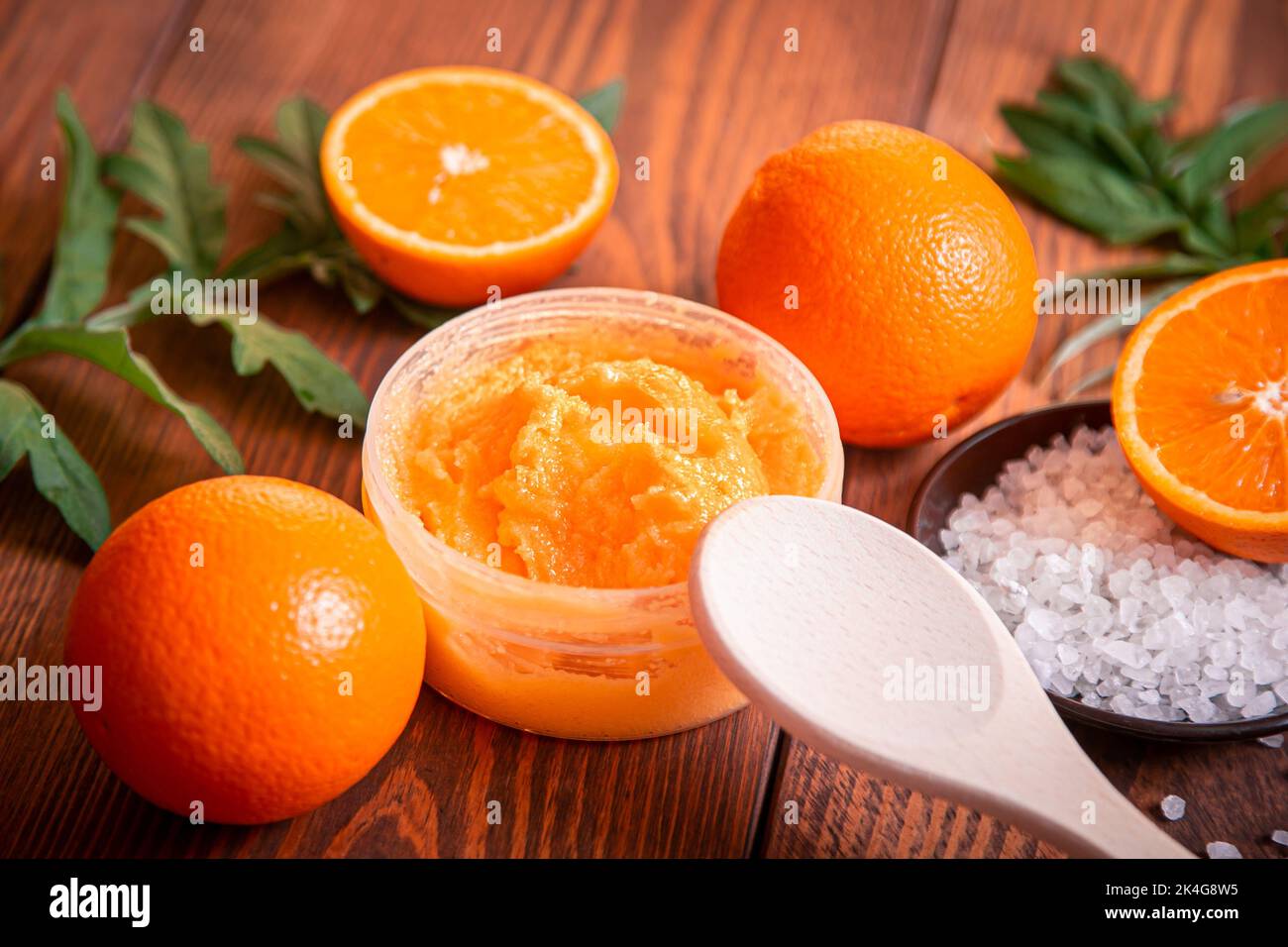 Orange scrub for face or body. Cosmetic product made of natural ...
