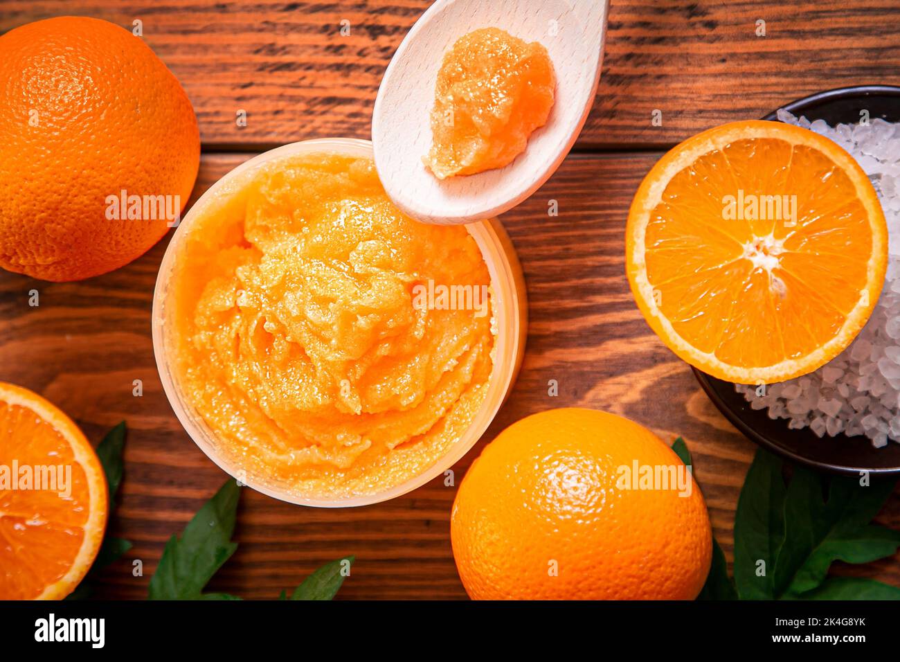 Orange scrub for face or body. Cosmetic product made of natural ...