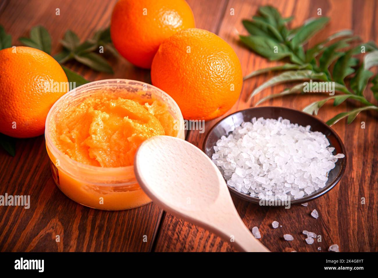 Orange scrub for face or body. Cosmetic product made of natural ...