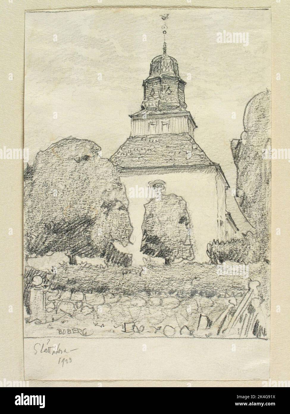 Drawing by Ferdinand Boberg. Halland, Halmstad's hd., Slättåkra church ...