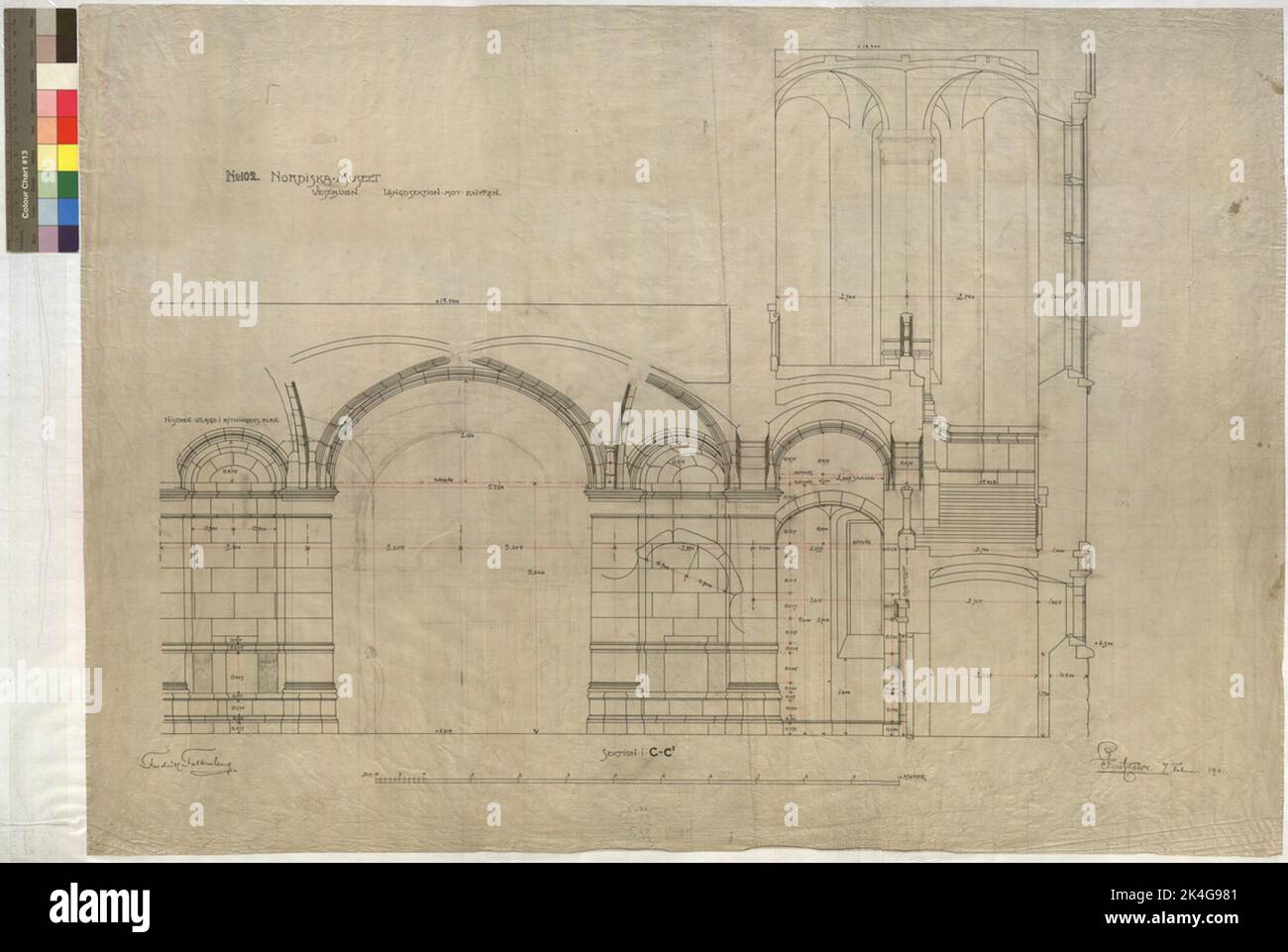 Drawing on weave over the main building of the Nordic Museum. The ...