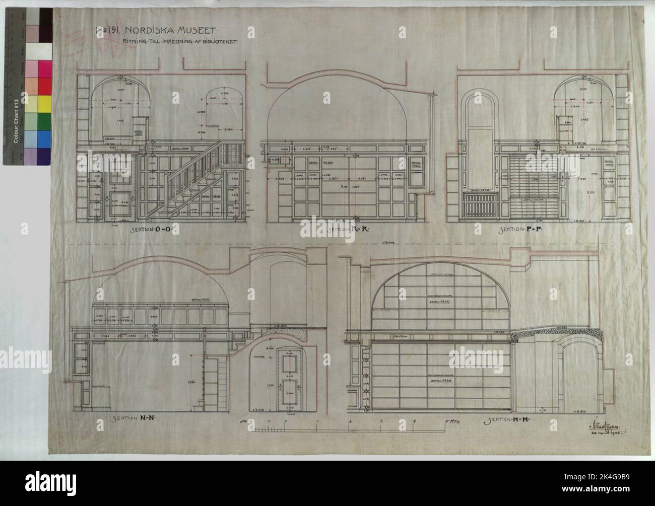 Drawing on weave over the main building of the Nordic Museum. Drawing ...