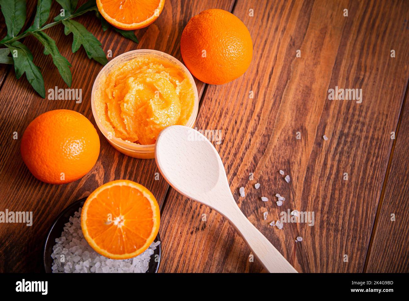 Orange scrub for face or body. Cosmetic product made of natural ...