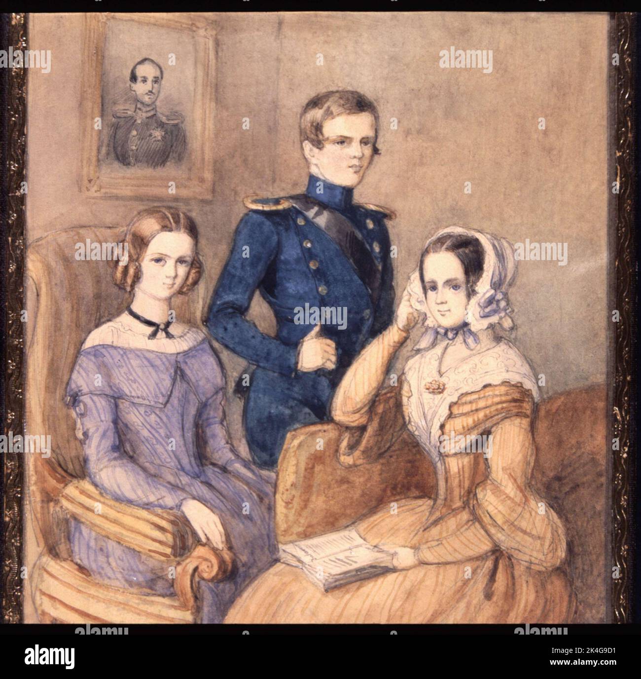 Sophie, Augusta and Carl Silfverschiöld. Watercolor by Fritz von Dardel ...